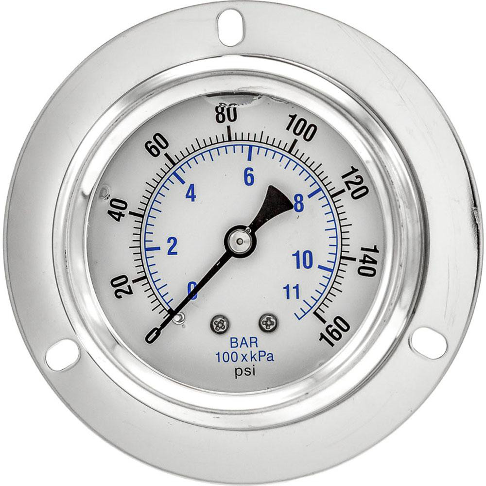PIC Gauges - Pressure Gauge: 2-1/2" Dial Dia, 0 to 160 psi, 1/4" MNPT, Front Flange Panel ...