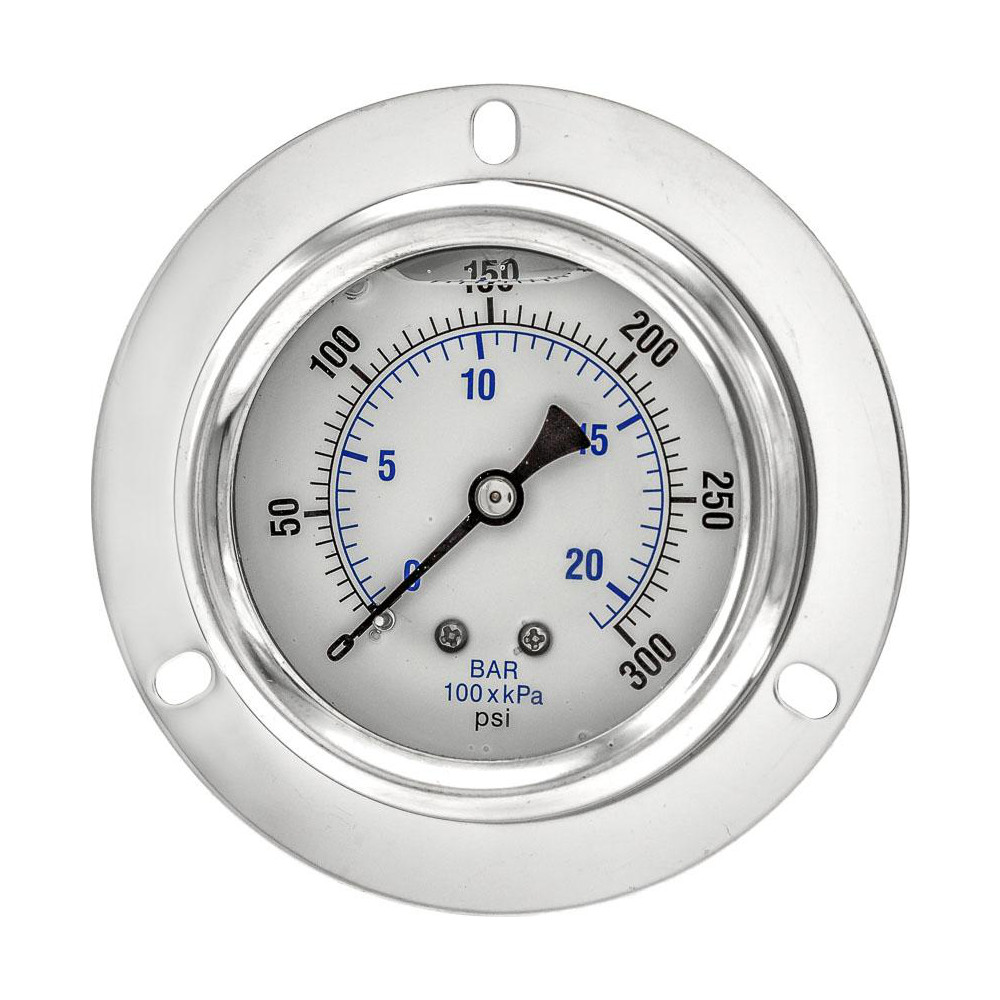 PIC Gauges - Pressure Gauge: 2-1/2" Dial Dia, 0 to 300 psi, 1/4" MNPT, Front Flange Panel ...