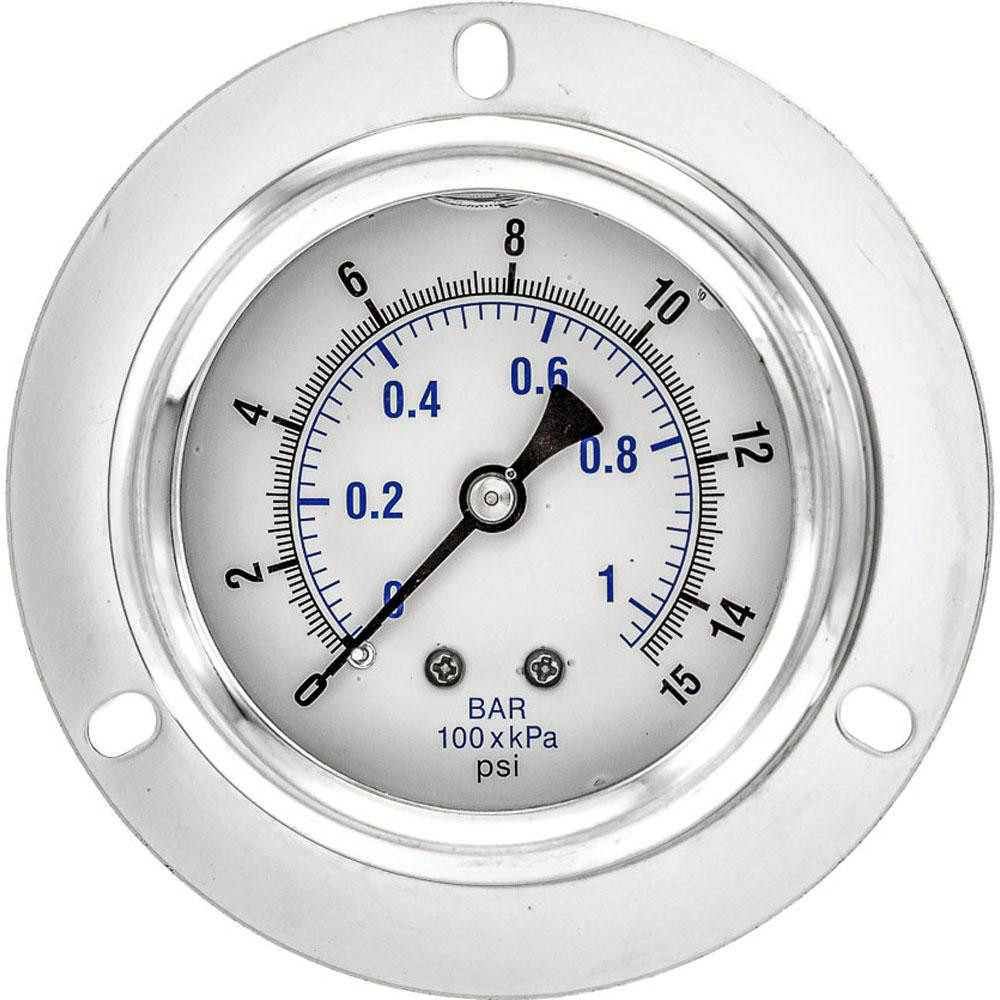PIC Gauges - Pressure Gauge: 2-1/2" Dial Dia, 0 to 30 psi, 1/4" MNPT, Front Flange Panel ...