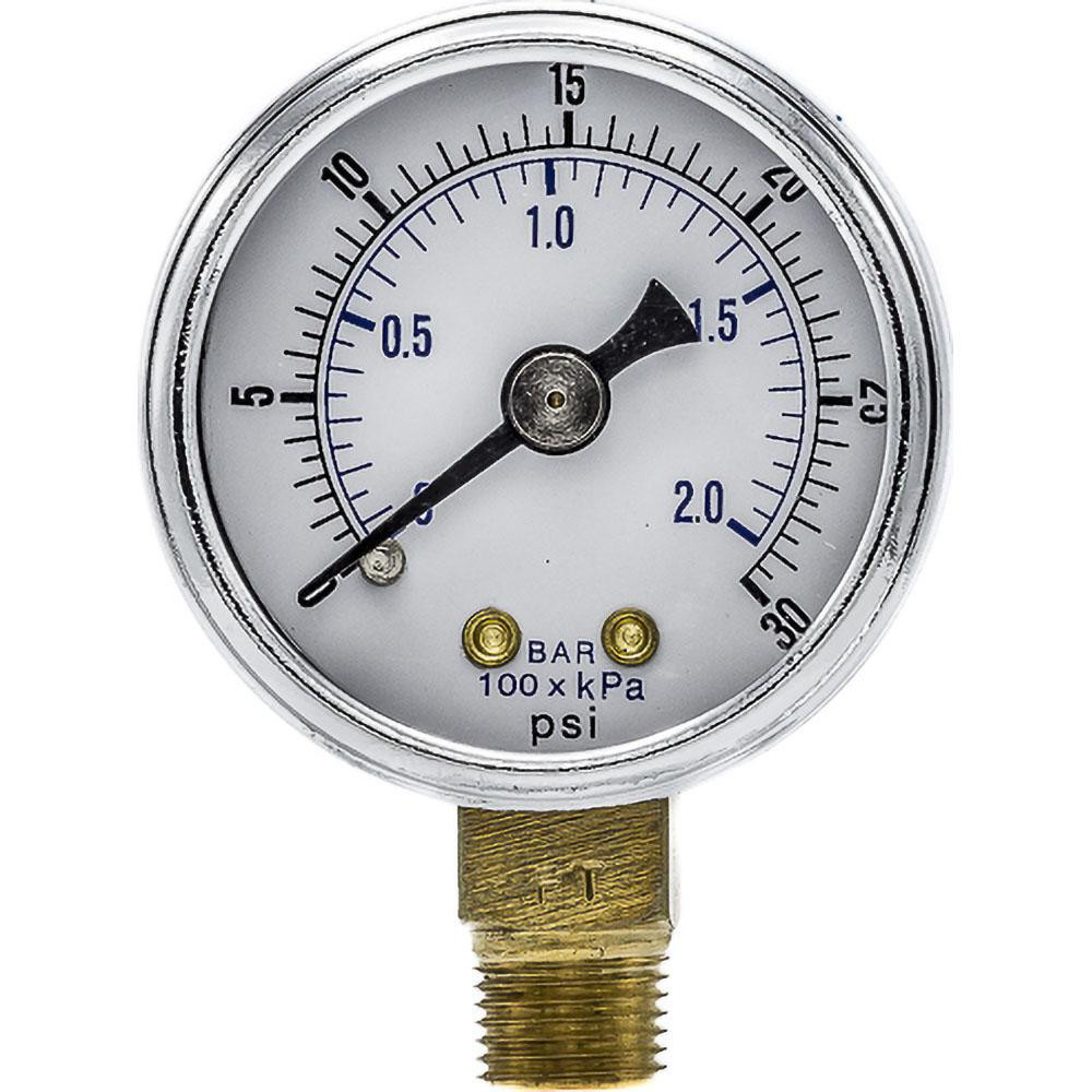 PIC Gauges - Pressure Gauge: 2" Dial Dia, 0 to 30 psi, 1/8" NPT, Lower ...