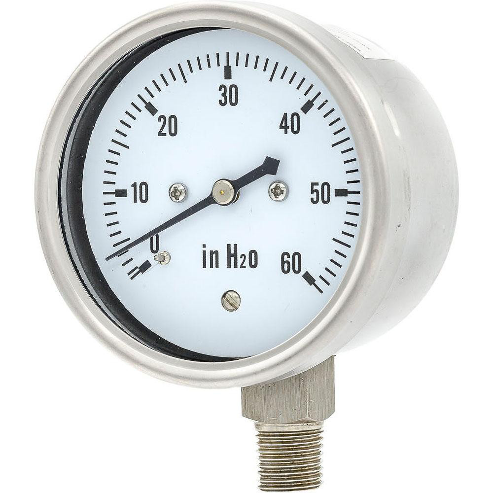PIC Gauges - Pressure Gauge: 2-1/2" Dial Dia, 0 to 4 psi, 1/4" MNPT, Lower Mount | MSC Direct