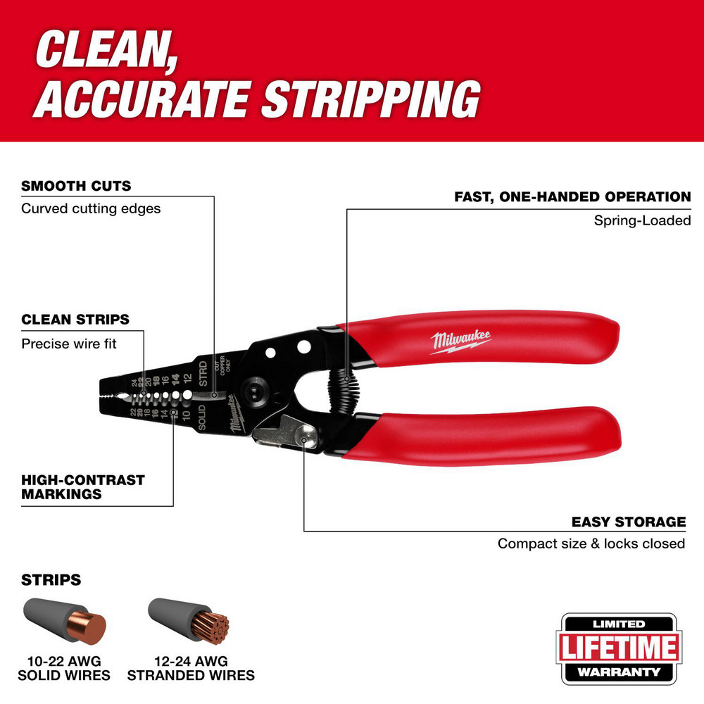 Milwaukee Tool - Wire & Cable Strippers: Maximum Capacity: 24 AWG; Type ...