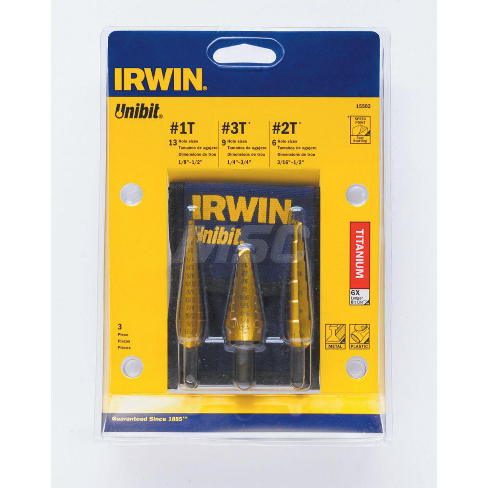 Irwin - Drill Bit Set: Step Drill Bits, 3 Pc, High Speed Steel | MSC Direct