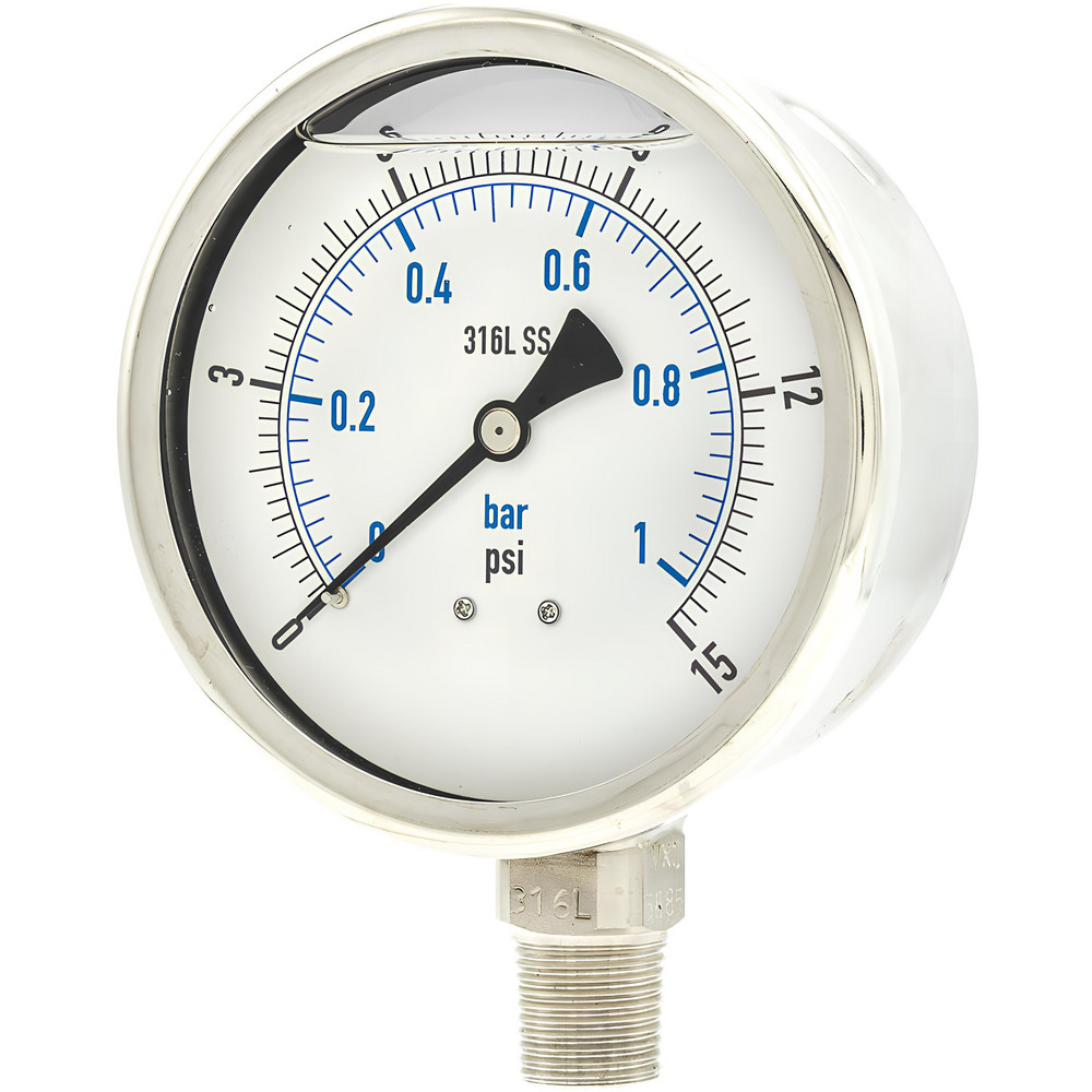 PIC Gauges - Pressure Gauge: 4" Dial Dia, 0 to 15 psi, 1/2" NPT, Lower Mount | MSC Direct