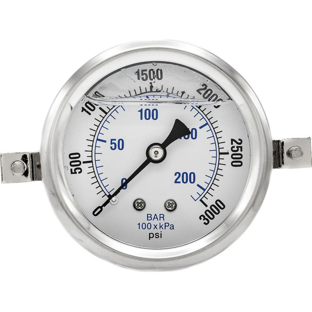 PIC Gauges - Pressure Gauge: 2-1/2" Dial Dia, 0 to 3,000 psi, 1/4" MNPT, U-Clamp Panel (Center ...