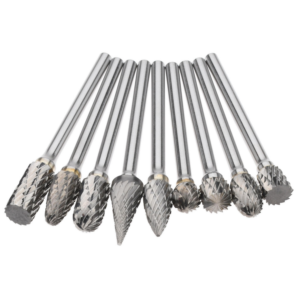 Made in USA - 9 Pc Double Cut Burr Set with Cylinder, Ball, Cylinder w ...