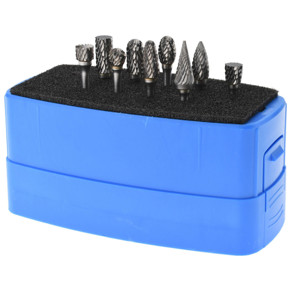 Made in USA - 9 Pc Double Cut Burr Set with Cylinder, Ball, Cylinder w ...