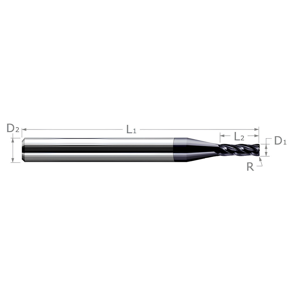 Harvey Tool - Corner Radius End Mill: 0.90 mm Dia, 2 Flute, Solid ...