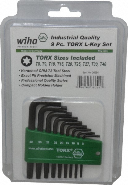 Wiha - 9 Piece T8 to T40 L-Key Short Arm Torx Key Set - 01186964 - MSC Industrial Supply