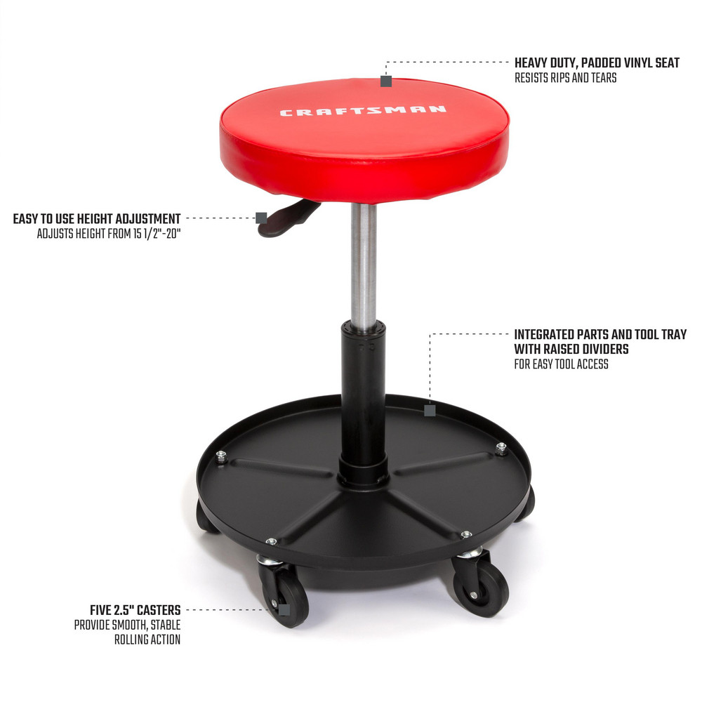 Craftsman - Adjustable Height Rolling Creeper Stool with Storage Tray ...