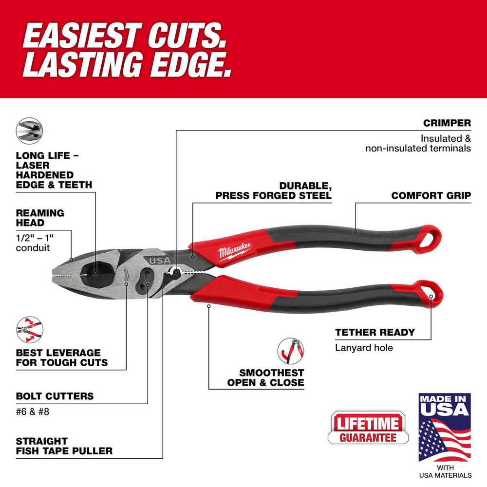Milwaukee Tool - Pliers: Jaw Texture: Crosshatch; Plier Type: Lineman's ...