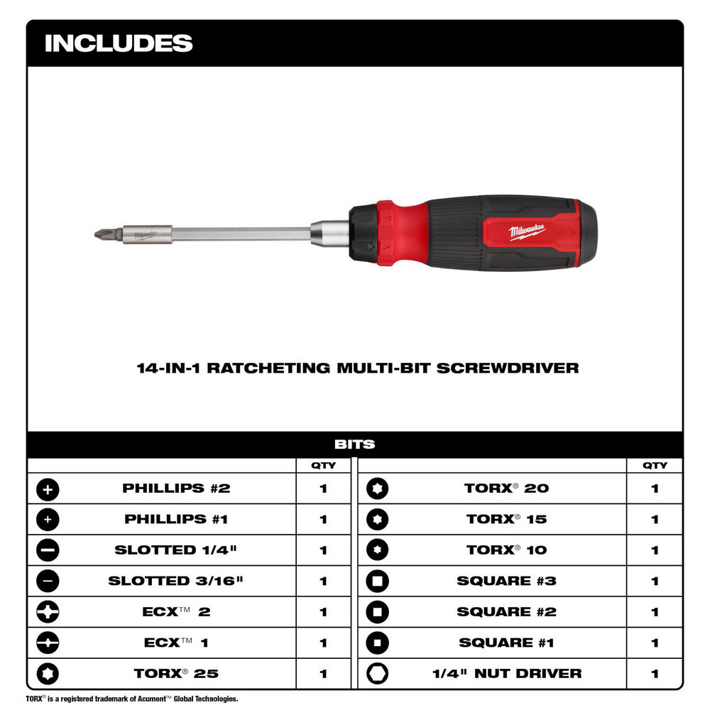 Milwaukee Tool - Bit Screwdrivers: Type: Multi-Bit Ratcheting ...