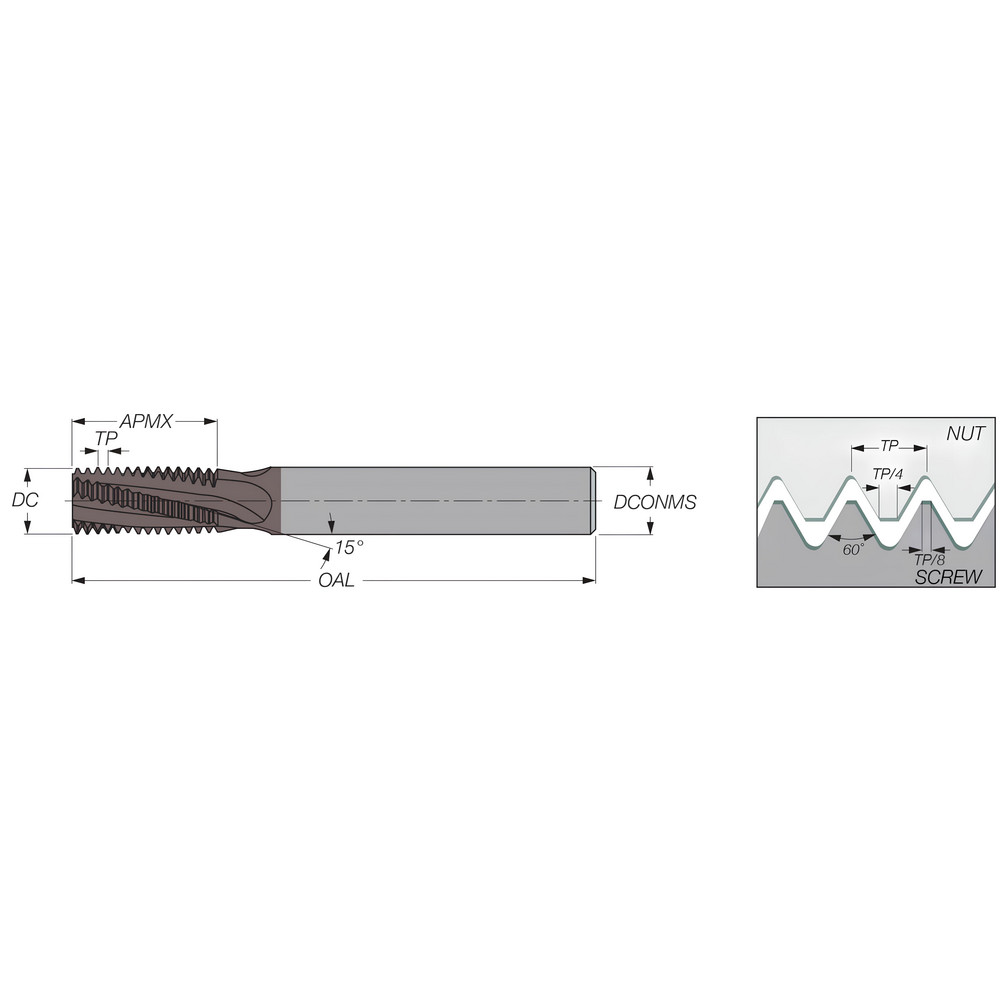 Tool-Flo - Helical Flute Thread Mill: #5-40, Internal, 3 Flute, 1/4 ...