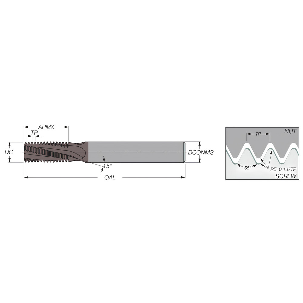 Tool-Flo - Helical Flute Thread Mill: G 1/4-19 - G 3/8-19, Internal ...