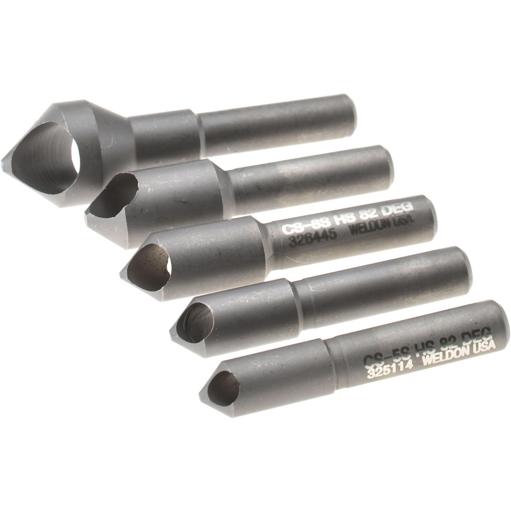 Weldon - Countersink Set: 5 Pc, 17/64 to 9/16" Head Dia, 1 Flute, 82 ...
