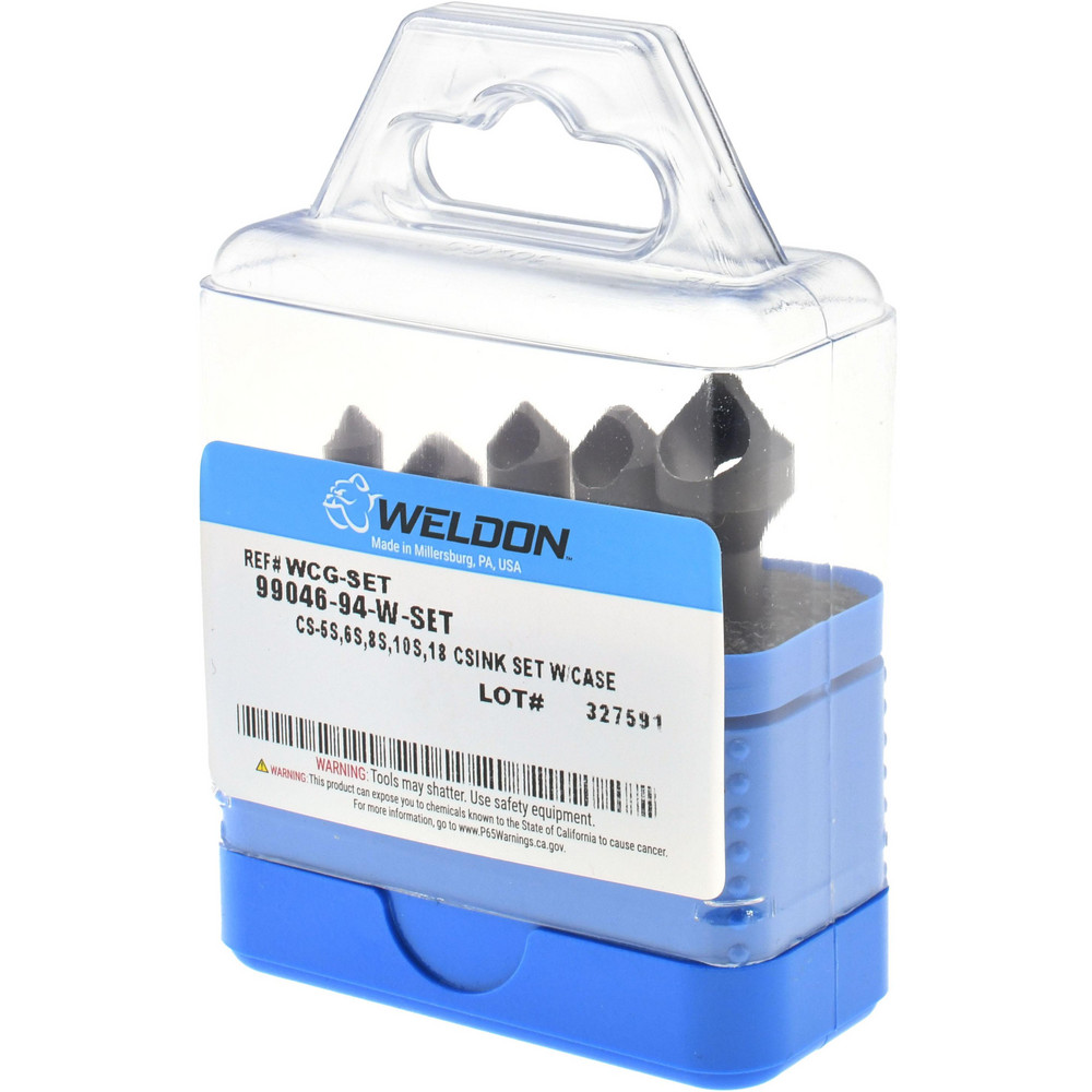 Weldon - Countersink Set: 5 Pc, 17/64 to 9/16" Head Dia, 1 Flute, 82 ...