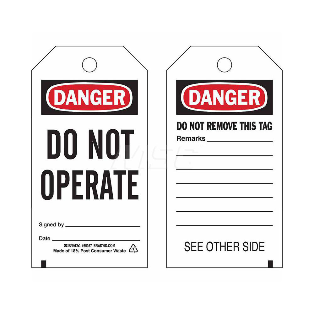 Brady - Do Not Operate Tag: Rectangle, Polyester, "Danger" | MSC Direct