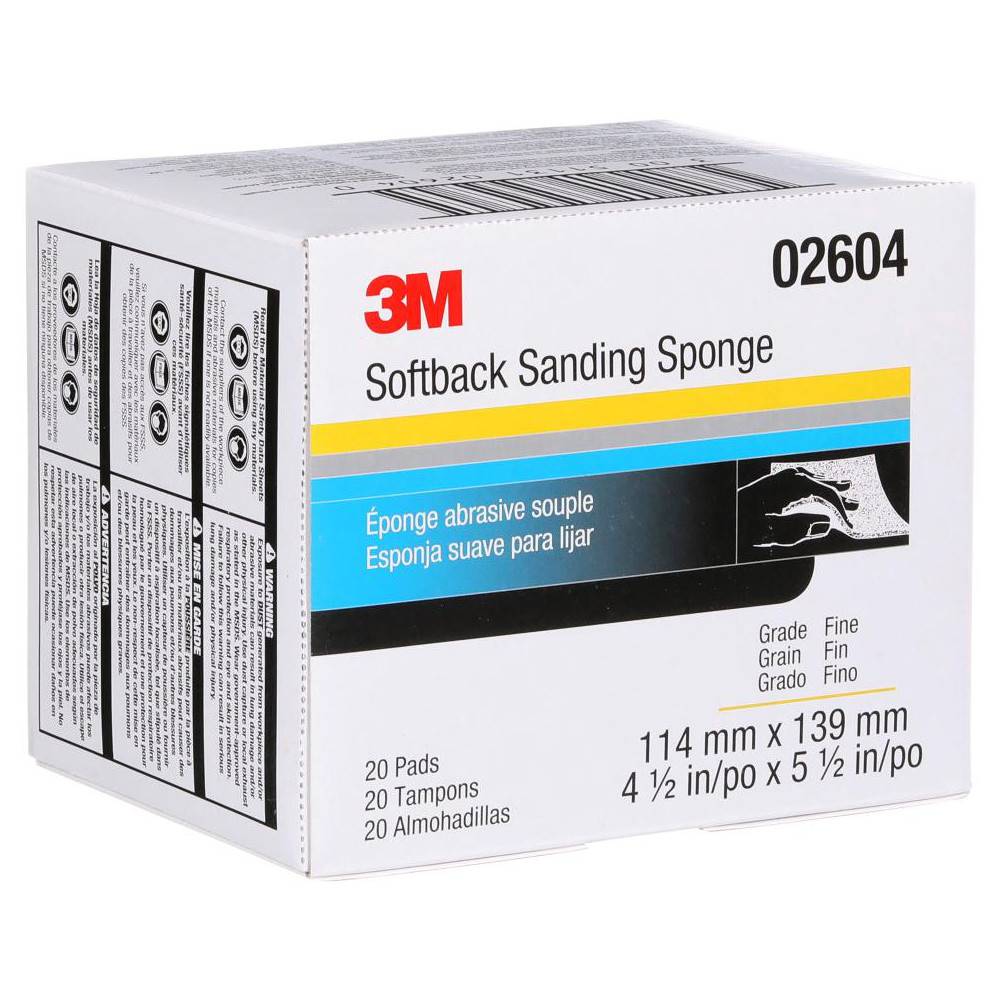 3M - Sanding Sponge: 4-1/2" Wide, 5-1/2" Long, 3/16" Thick, Fine Grade ...