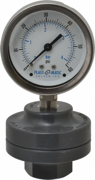 Plast-O-Matic - 60 Max psi, 2 Inch Dial Diameter, PVC Pressure Gauge ...