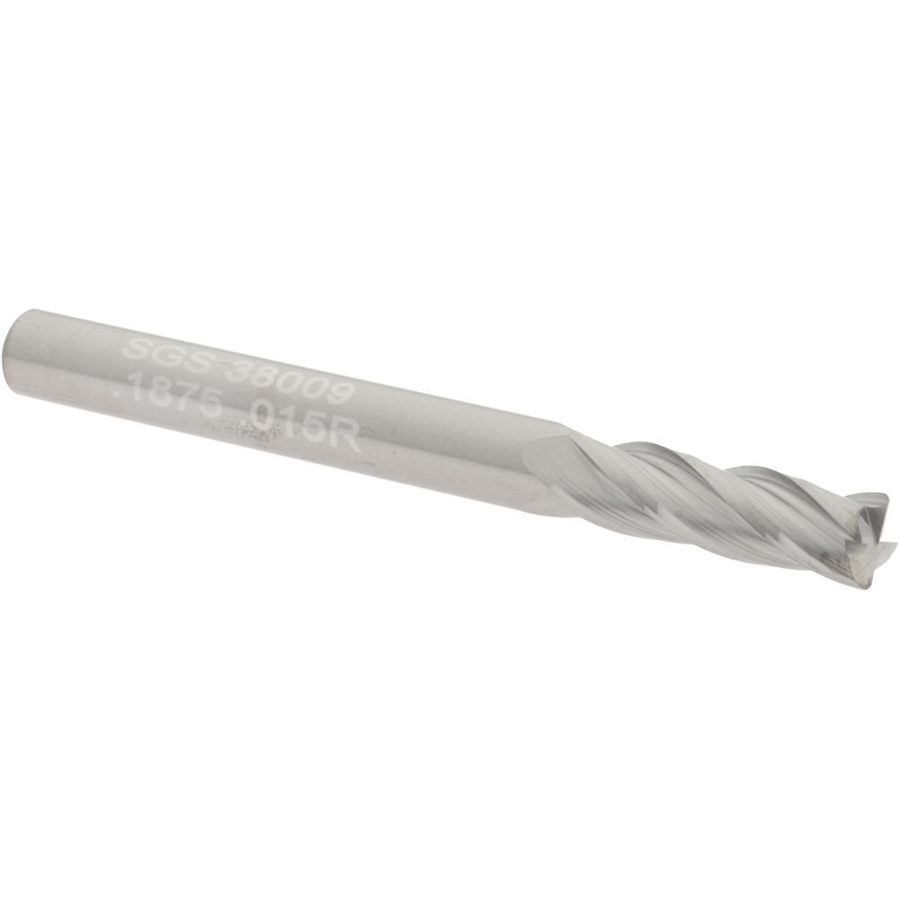 SGS - Corner Radius End Mill: 3/16" Dia, 5/8" LOC, 0.0150" Radius, 4 ...