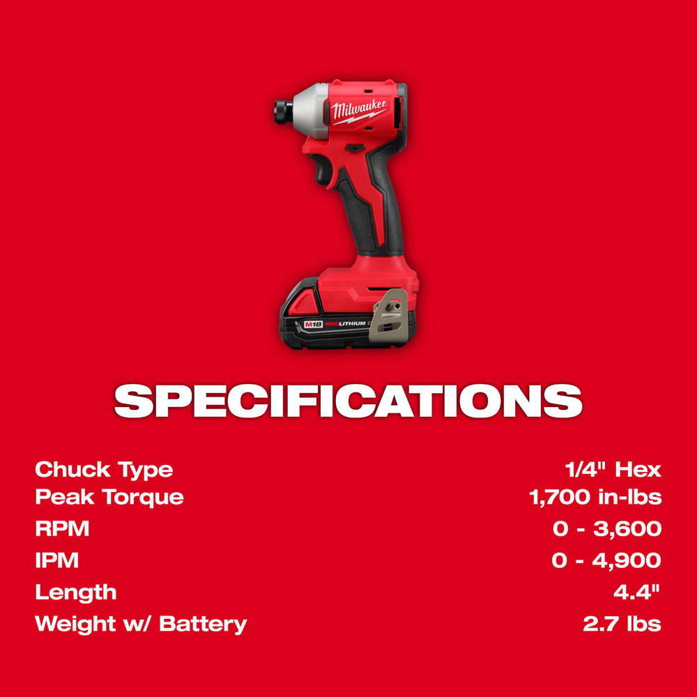 Milwaukee Tool - M18™ Compact Brushless 1/4" Hex Impact Driver Kit ...
