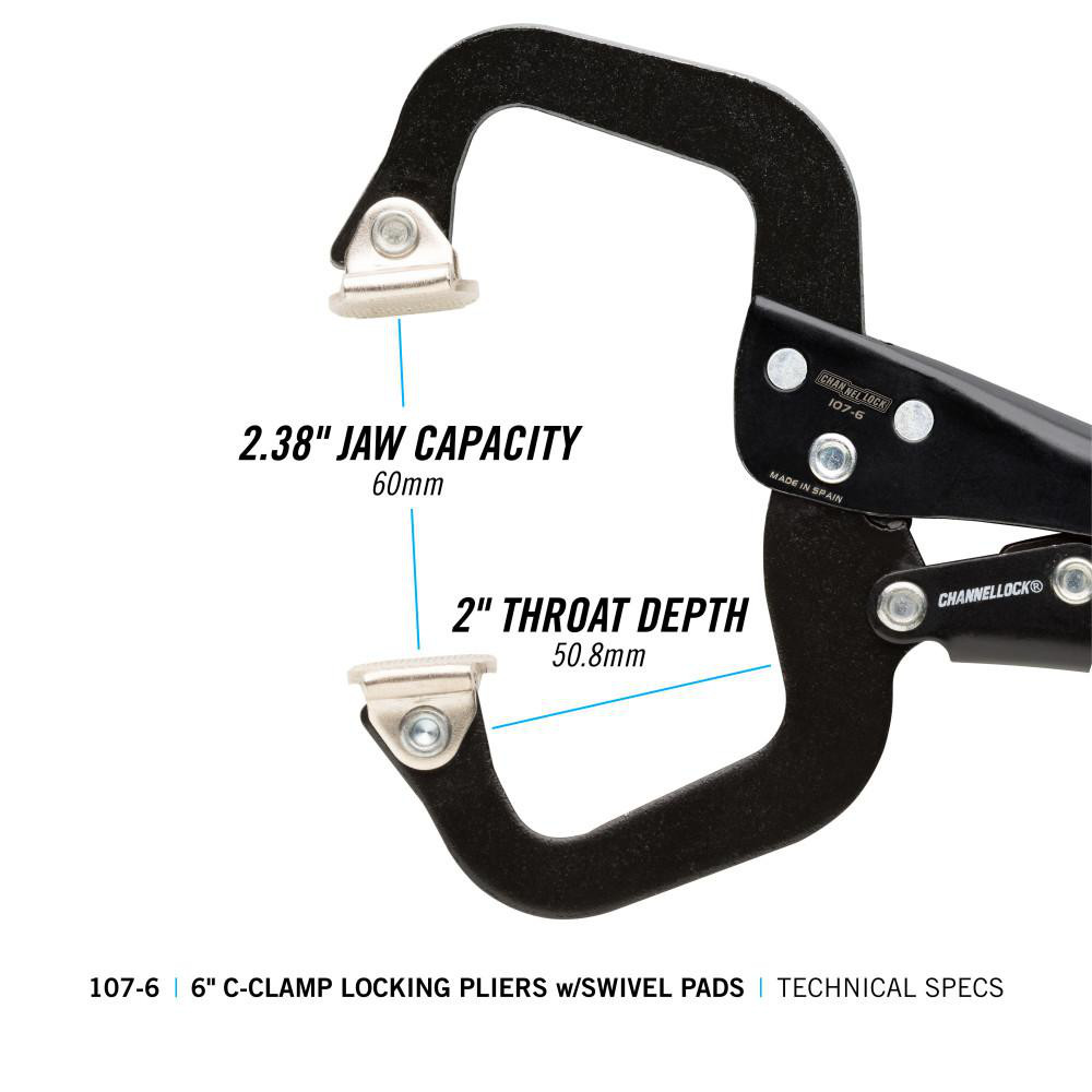 Channellock - Locking Pliers: Jaw Texture: Smooth; Jaw Style: C-Clamp ...