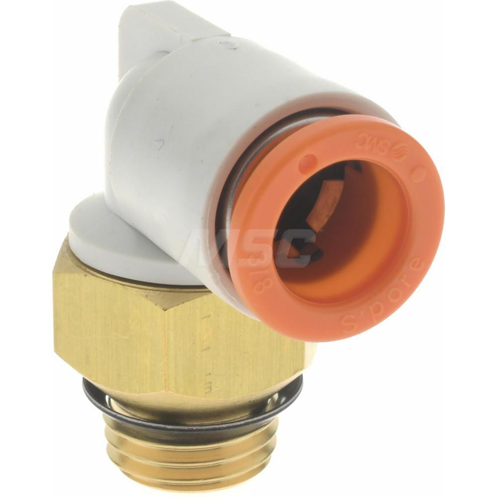SMC PNEUMATICS - 3/8" OD, 1/4 Universal, Brass/Polybutylene Push-to-Connect Male Elbow ...
