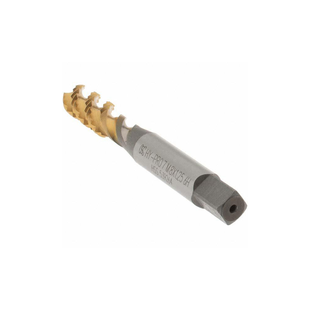 OSG - Spiral Flute Tap: M8x1.25, Metric Coarse, 3 Flute, Bottoming Chamfer, 6H Class of Fit ...