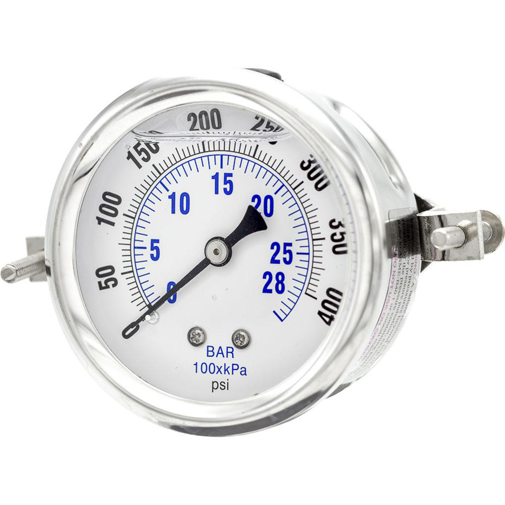 PIC Gauges - Pressure Gauge: 2-1/2" Dial Dia, 0 to 400 psi, 1/4" MNPT, U-Clamp Panel (Center ...