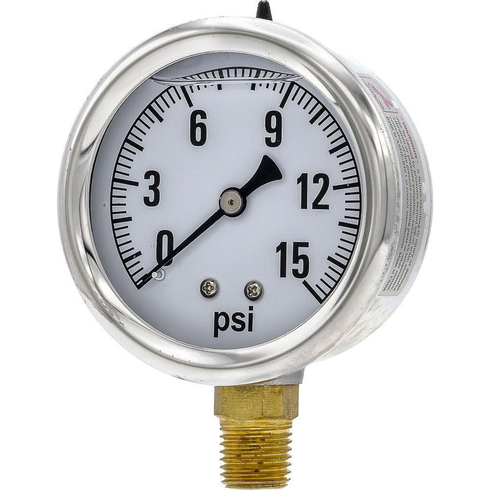 PIC Gauges - Pressure Gauge: 2-1/2" Dial Dia, 0 to 15 psi, 1/4" MNPT, Lower Mount - 04623112 ...