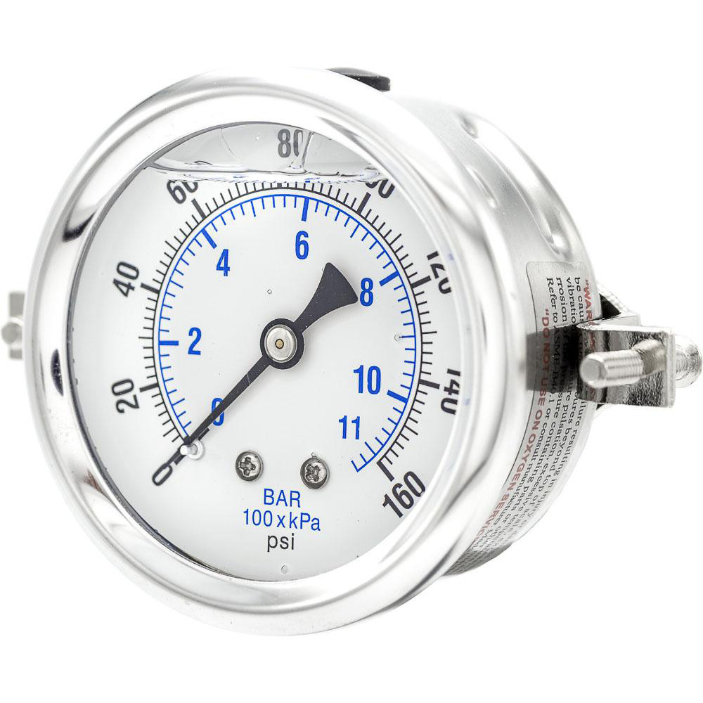 PIC Gauges - Pressure Gauge: 2-1/2" Dial Dia, 0 to 160 psi, 1/4" MNPT, U-Clamp Panel (Center ...