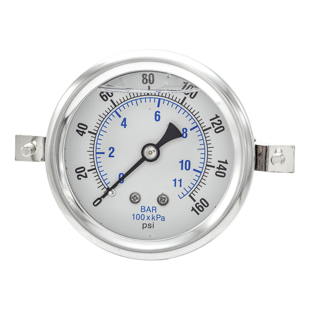 PIC Gauges - Pressure Gauge: 2-1/2" Dial Dia, 0 to 160 psi, 1/4" MNPT, U-Clamp Panel (Center ...
