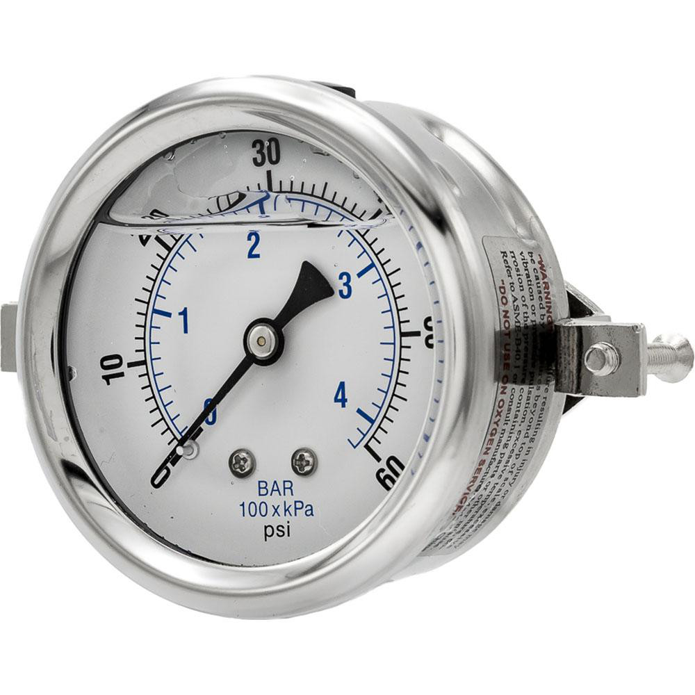 PIC Gauges - Pressure Gauge: 2-1/2" Dial Dia, 0 to 60 psi, 1/4" MNPT, U-Clamp Panel (Center Back ...