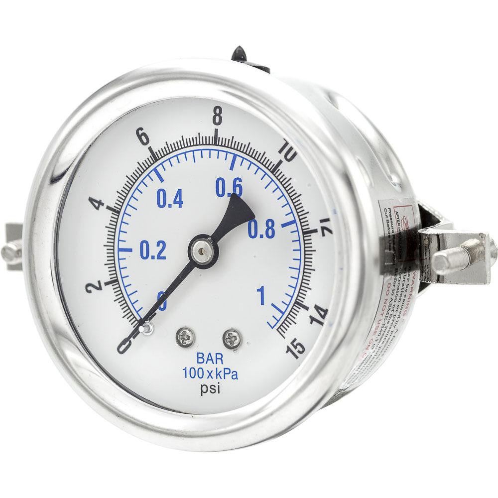 PIC Gauges - Pressure Gauge: 2-1/2" Dial Dia, 0 to 15 psi, 1/4" MNPT, U-Clamp Panel (Center Back ...