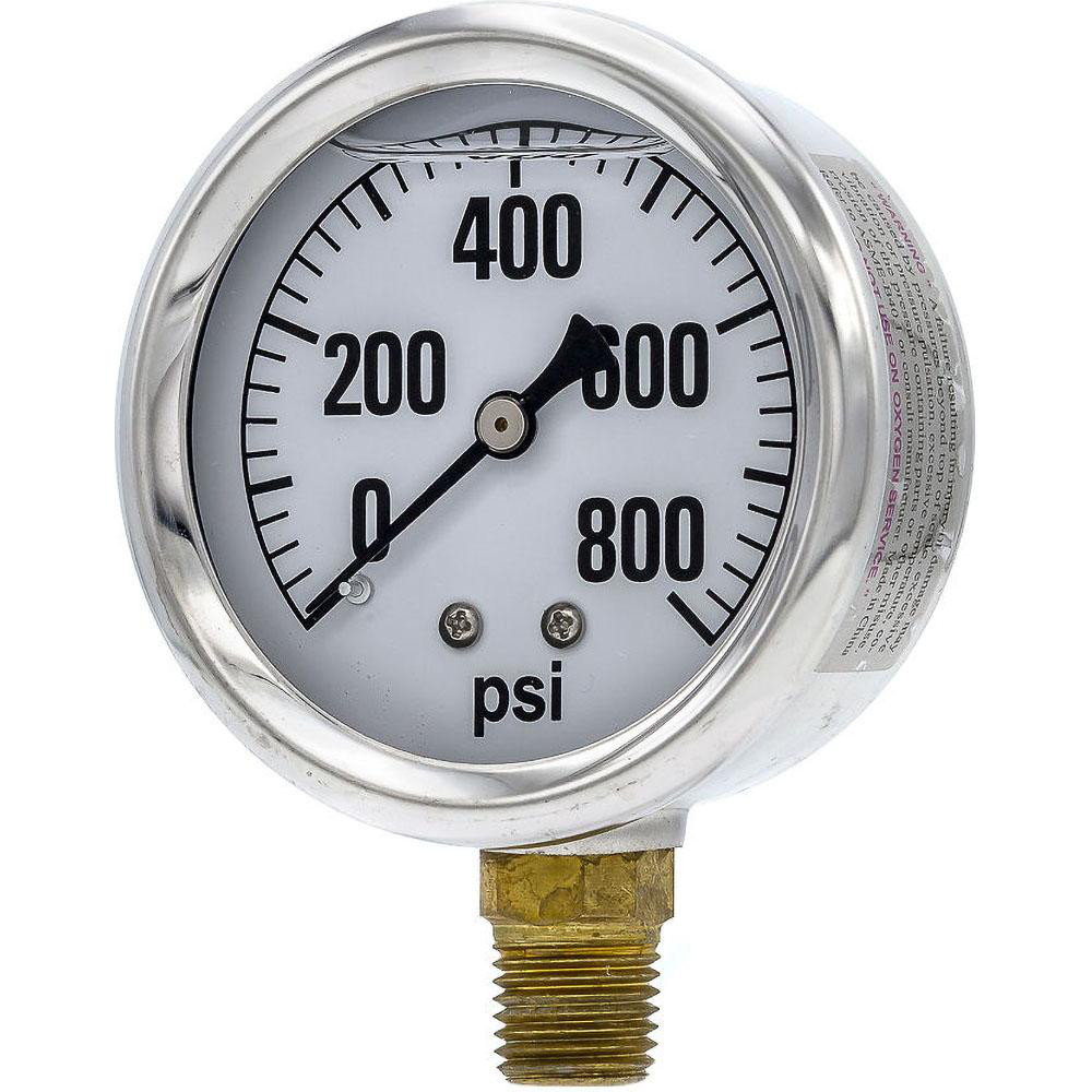 PIC Gauges - Pressure Gauge: 2-1/2" Dial Dia, 0 to 800 psi, 1/4" MNPT, Lower Mount | MSC Direct
