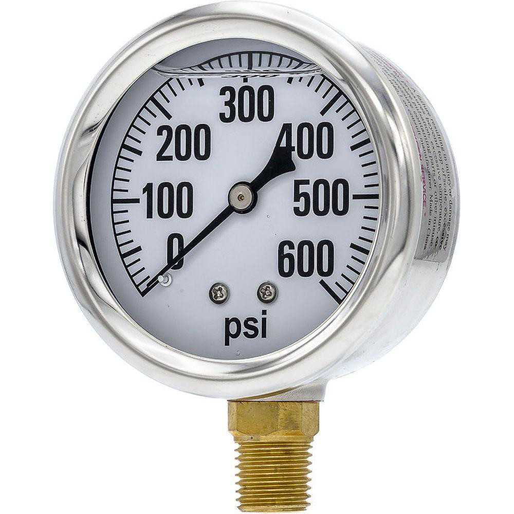 PIC Gauges - Pressure Gauge: 2-1/2" Dial Dia, 0 to 600 psi, 1/4" MNPT, Lower Mount | MSC Direct