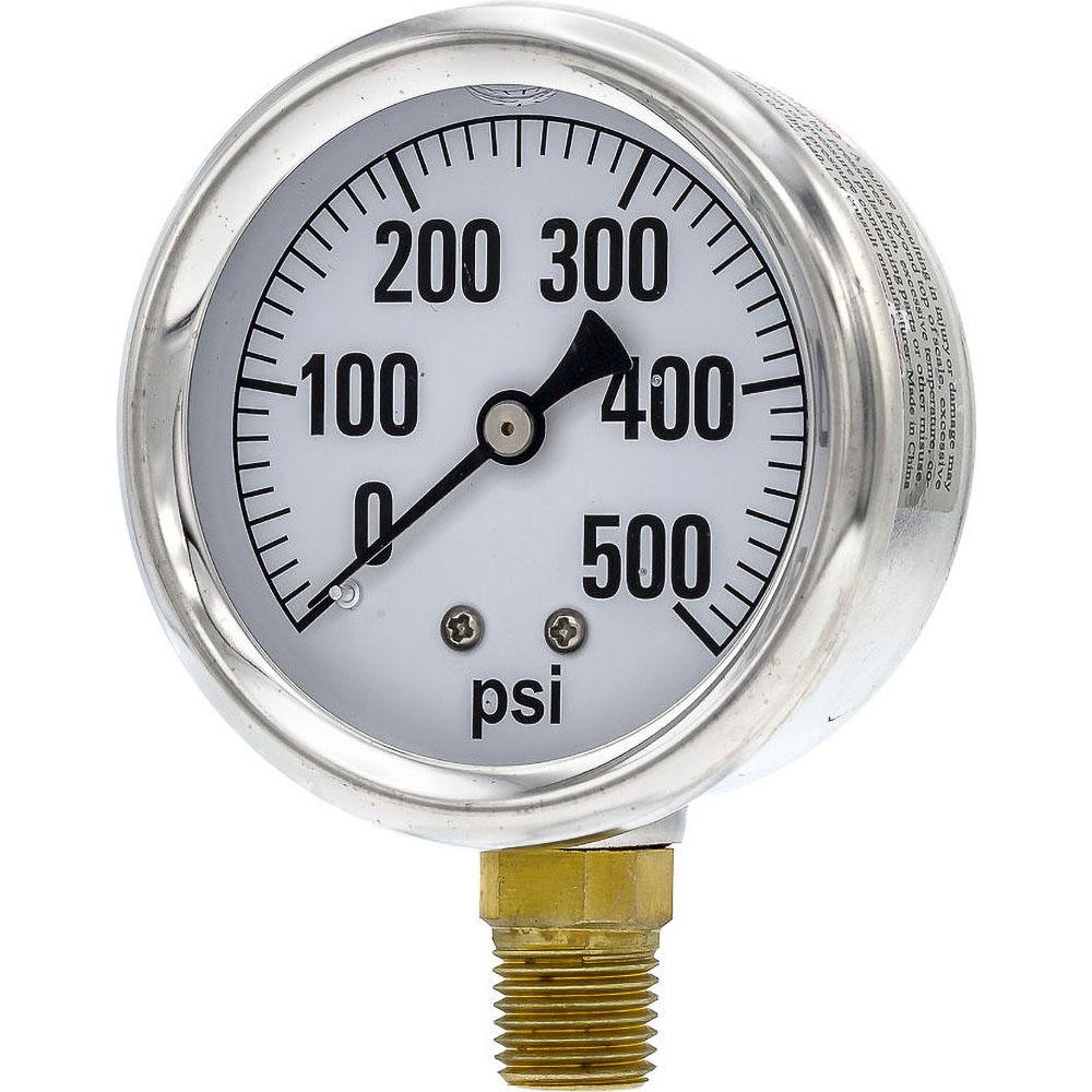 PIC Gauges - Pressure Gauge: 2-1/2" Dial Dia, 0 to 500 psi, 1/4" MNPT, Lower Mount | MSC Direct