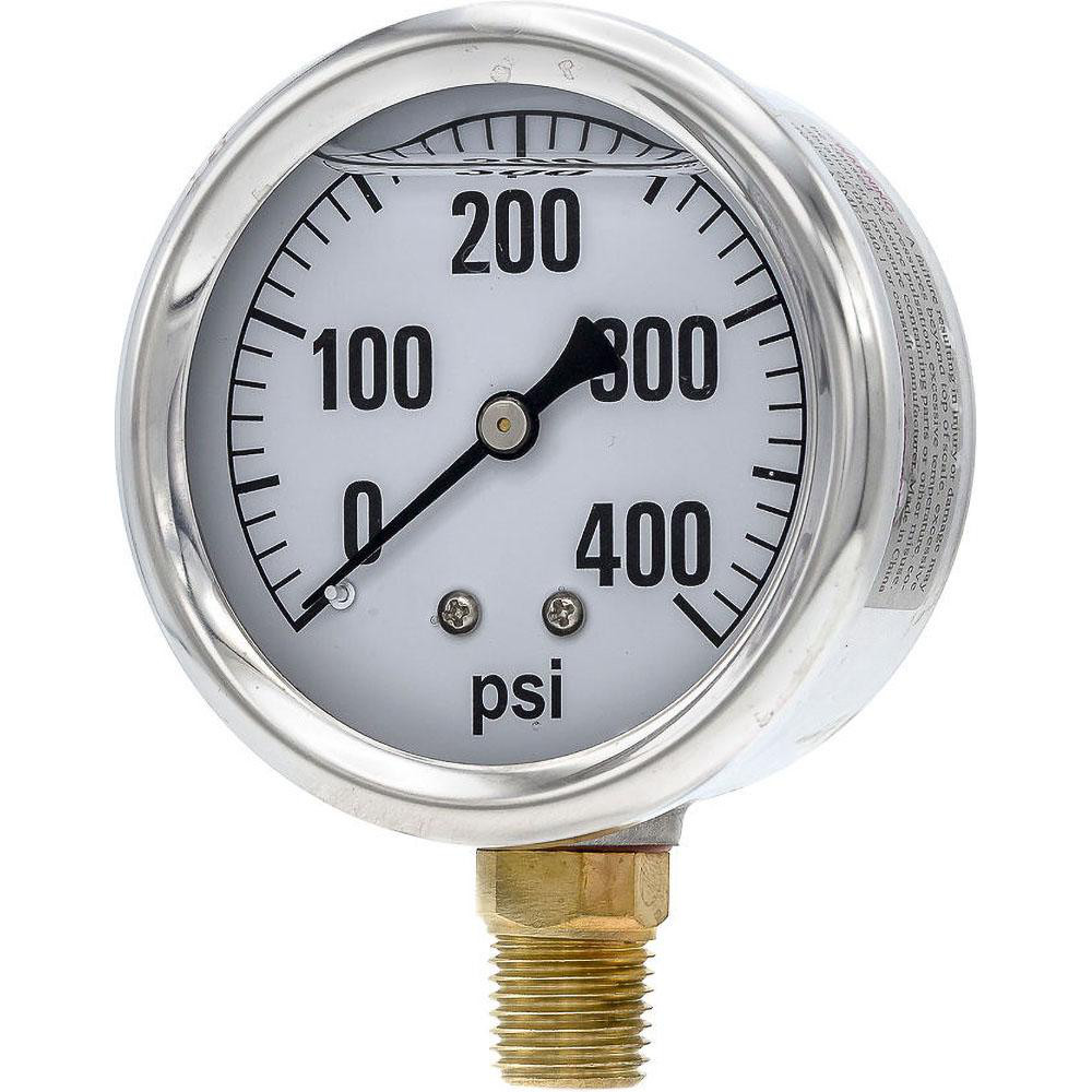 PIC Gauges - Pressure Gauge: 2-1/2" Dial Dia, 0 to 400 psi, 1/4" MNPT, Lower Mount | MSC Direct