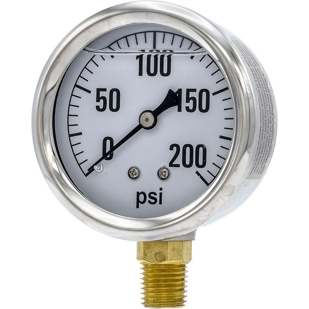 PIC Gauges - Pressure Gauge: 2-1/2" Dial Dia, 0 to 200 psi, 1/4" MNPT, Lower Mount | MSC Direct