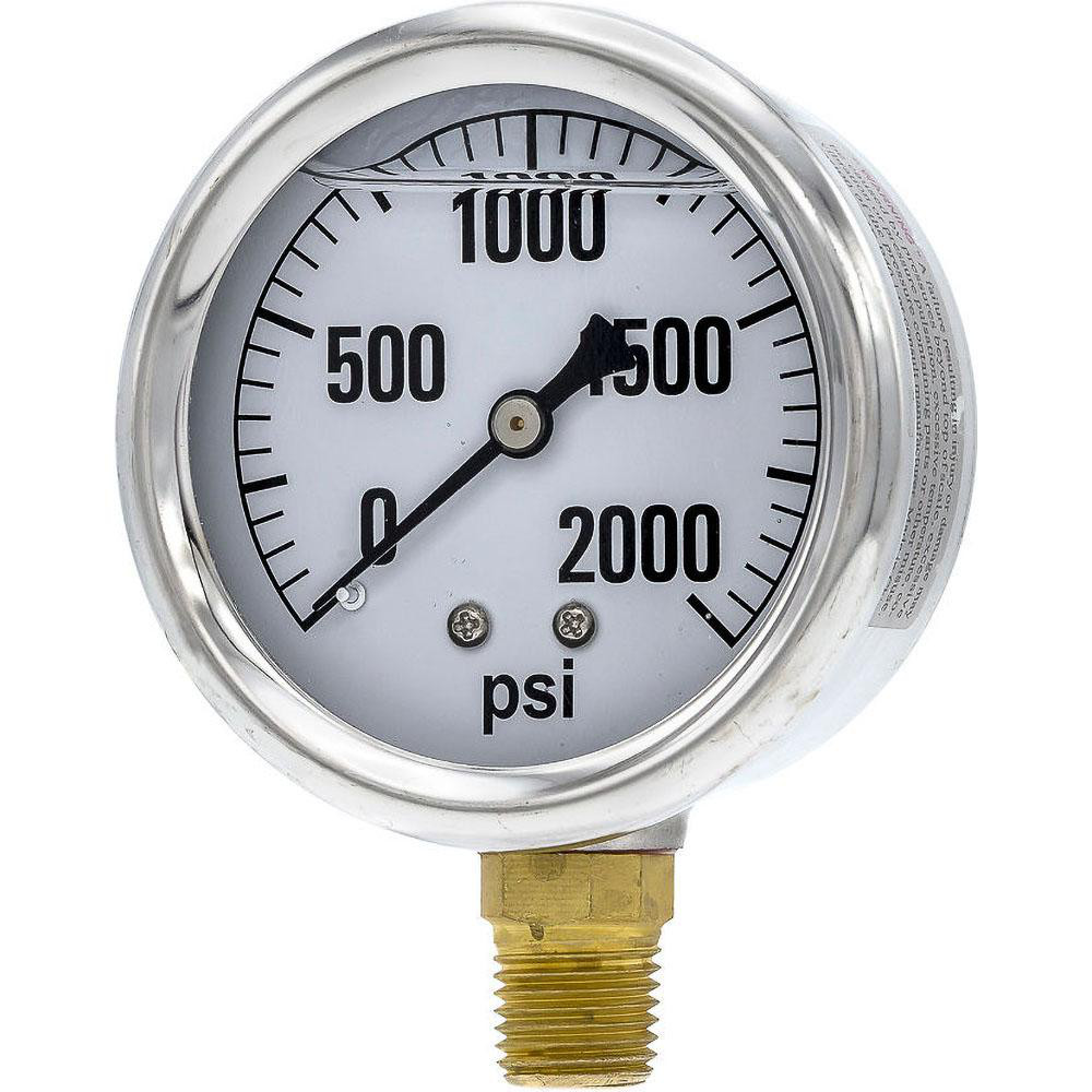 PIC Gauges - Pressure Gauge: 2-1/2" Dial Dia, 0 to 2,000 psi, 1/4" MNPT, Lower Mount | MSC Direct