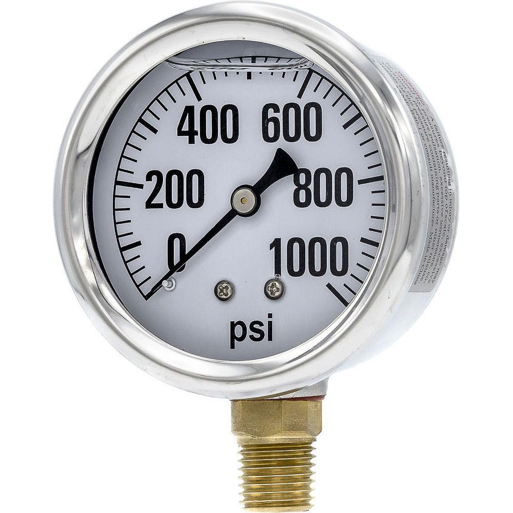 PIC Gauges - Pressure Gauge: 2-1/2" Dial Dia, 0 to 1,000 psi, 1/4" MNPT, Lower Mount | MSC Direct