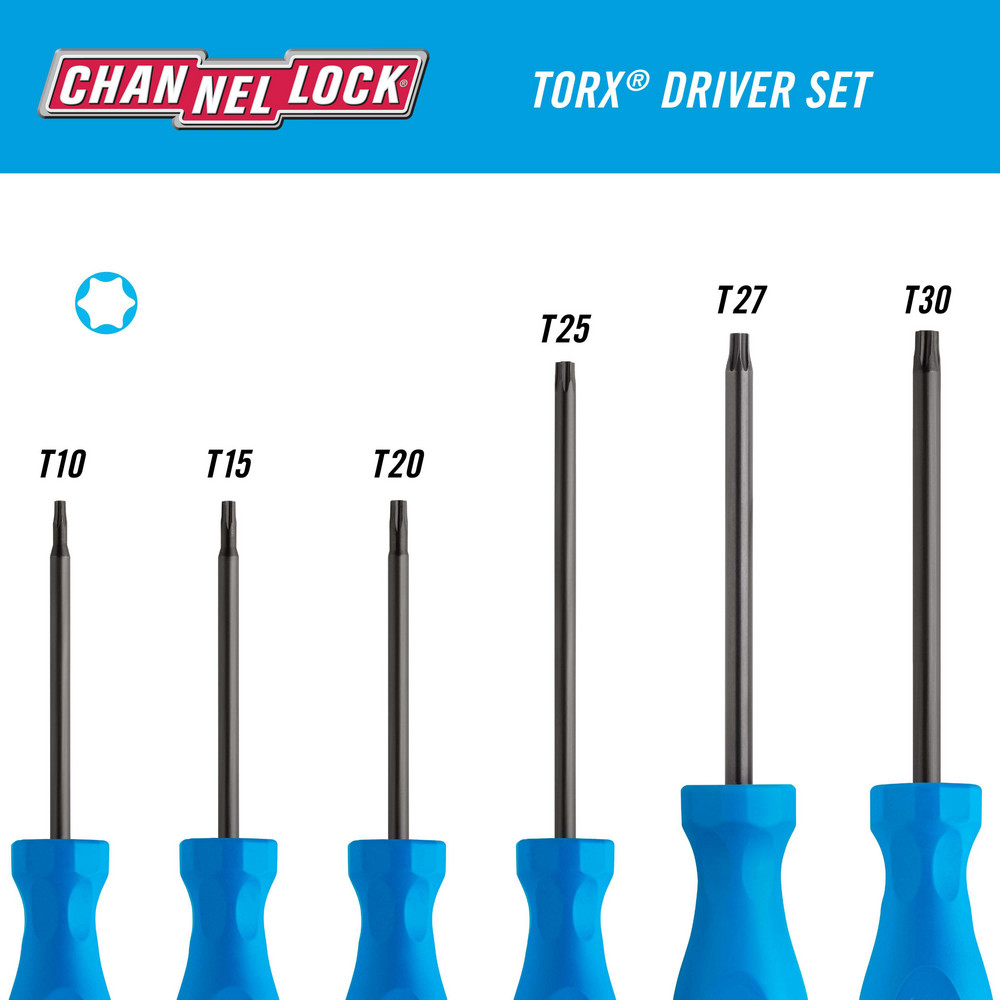 Channellock - Torx Driver Sets: Torx Size: T30 X 4”, T10 X 3”, T27 X 4 ...