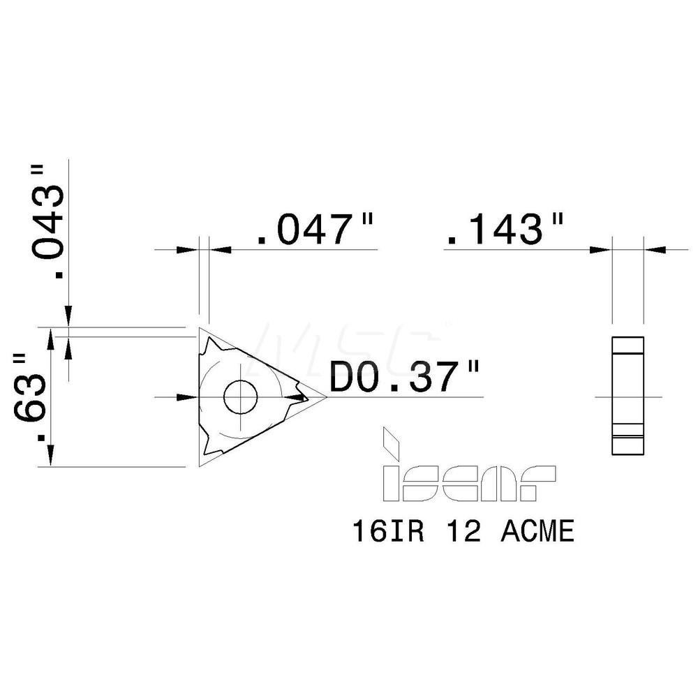 Iscar - Laydown Threading Insert: 16IR12 ACME IC908, Carbide | MSC Direct
