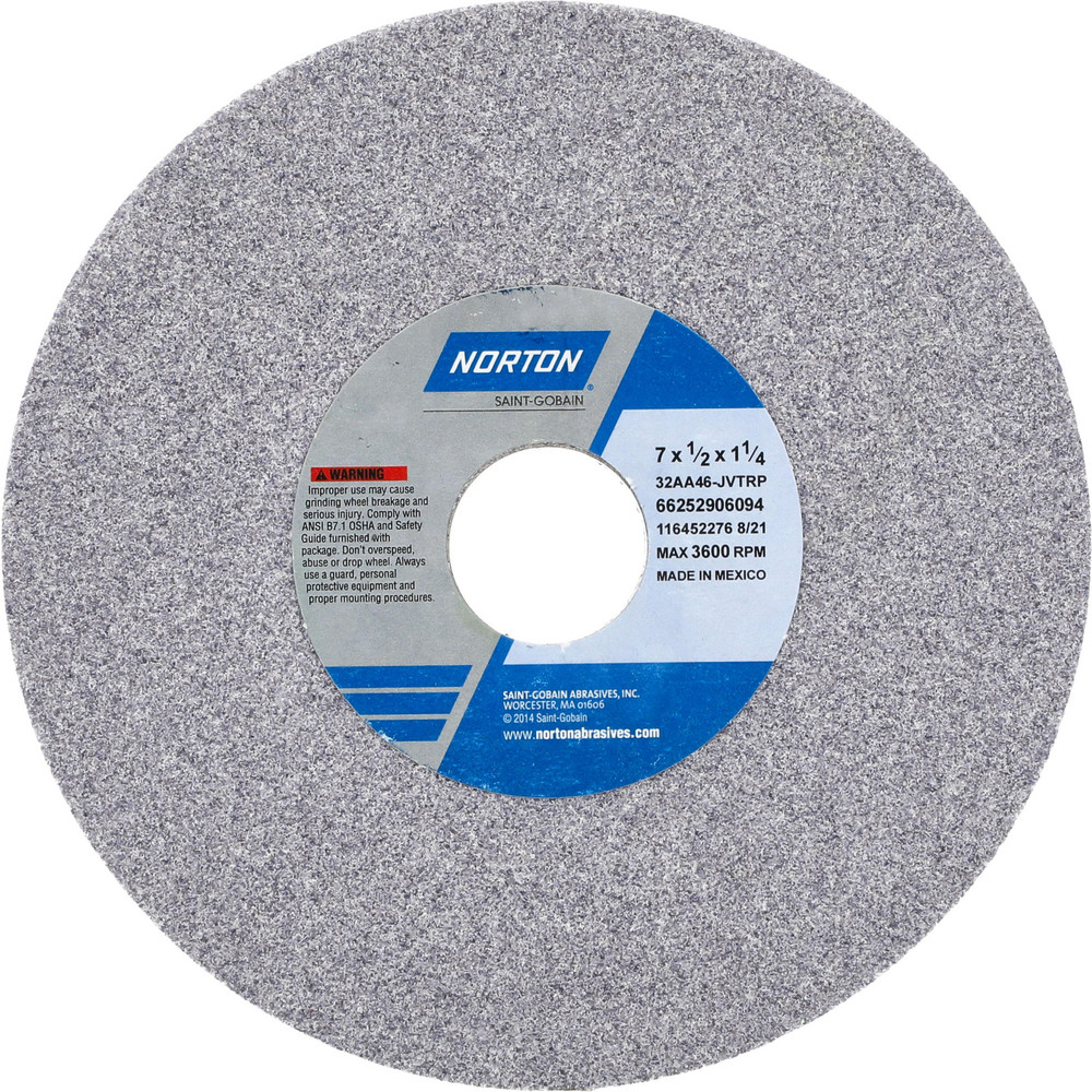 Norton Surface Grinding Wheel: 7" Dia, 1/2" Thick, 1-1/4" Arbor, 46 ...