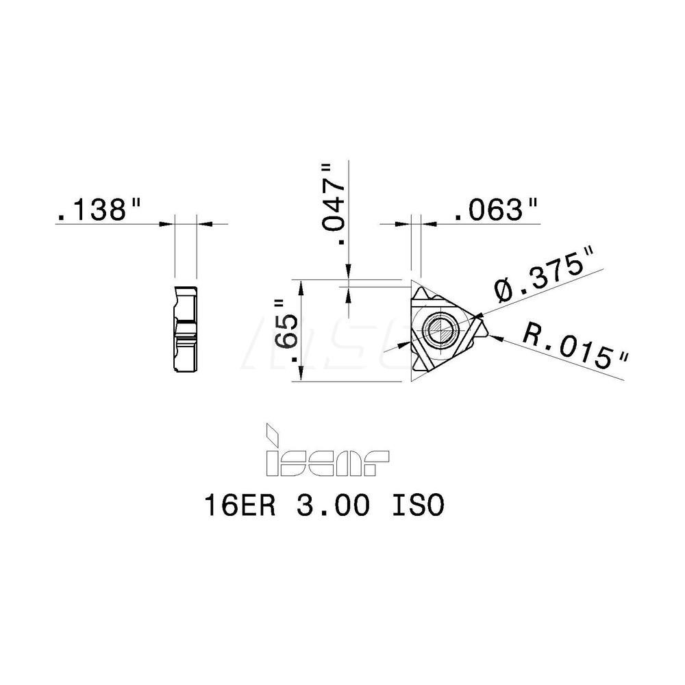 Iscar - Laydown Threading Insert: 16ER 3.00 ISO IC908, Carbide | MSC Direct