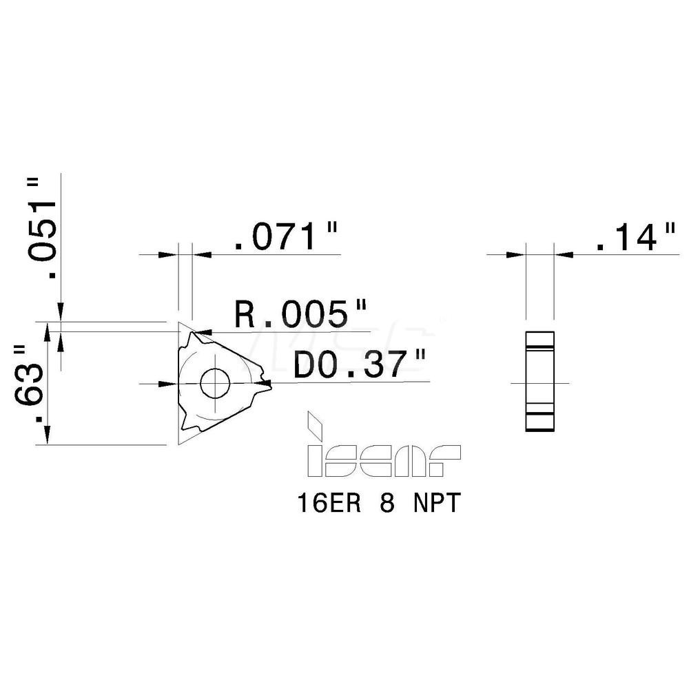 Iscar - Laydown Threading Insert: 16ER 8 NPT IC908, Carbide | MSC Direct