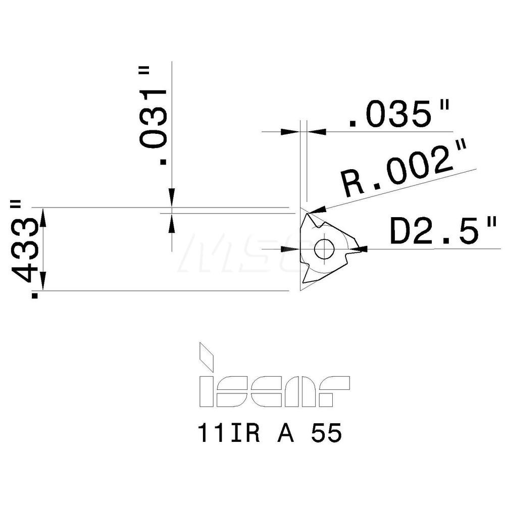 Iscar - Laydown Threading Insert: 11IR A 55 IC908, Carbide | MSC Direct
