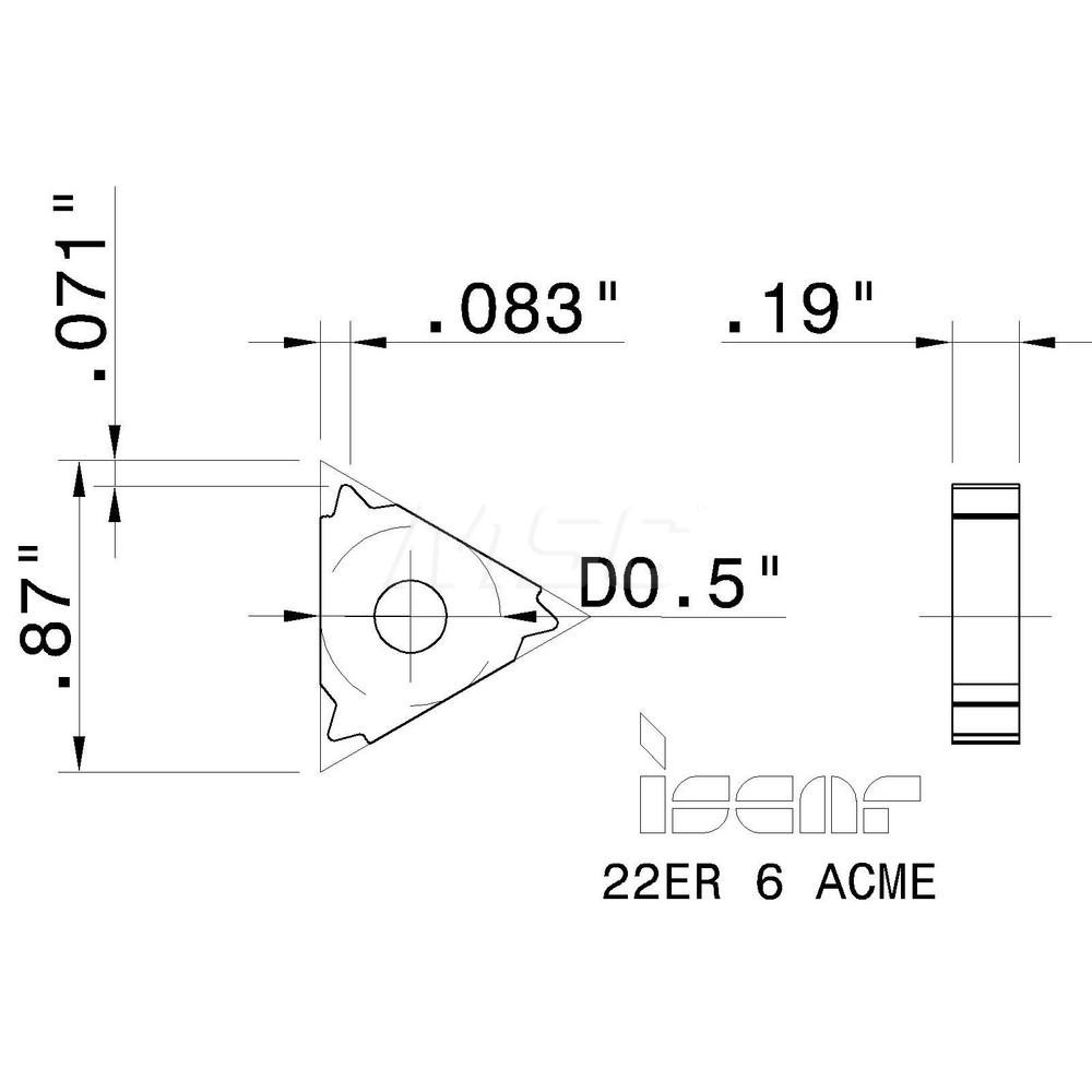 Iscar - Laydown Threading Insert: 22EL 6 ACME IC908, Carbide | MSC Direct
