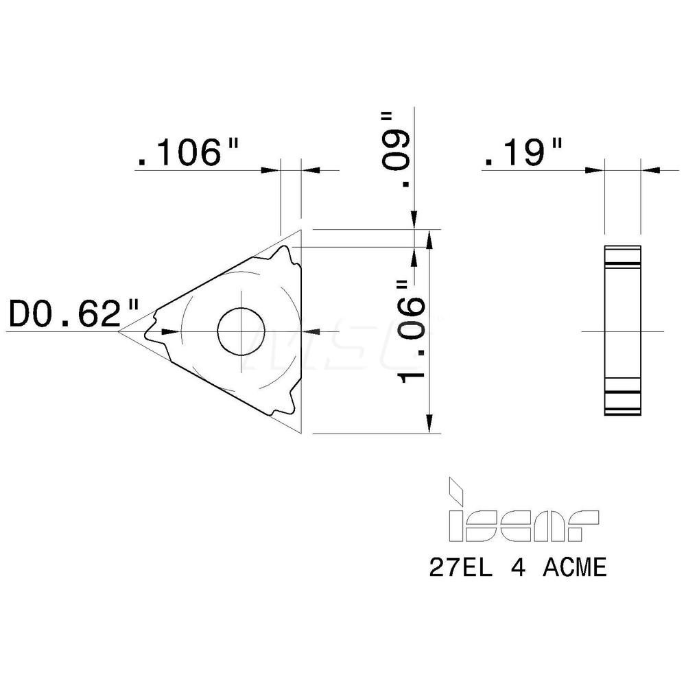 Iscar - Laydown Threading Insert: 27EL 4 ACME IC908, Carbide | MSC Direct
