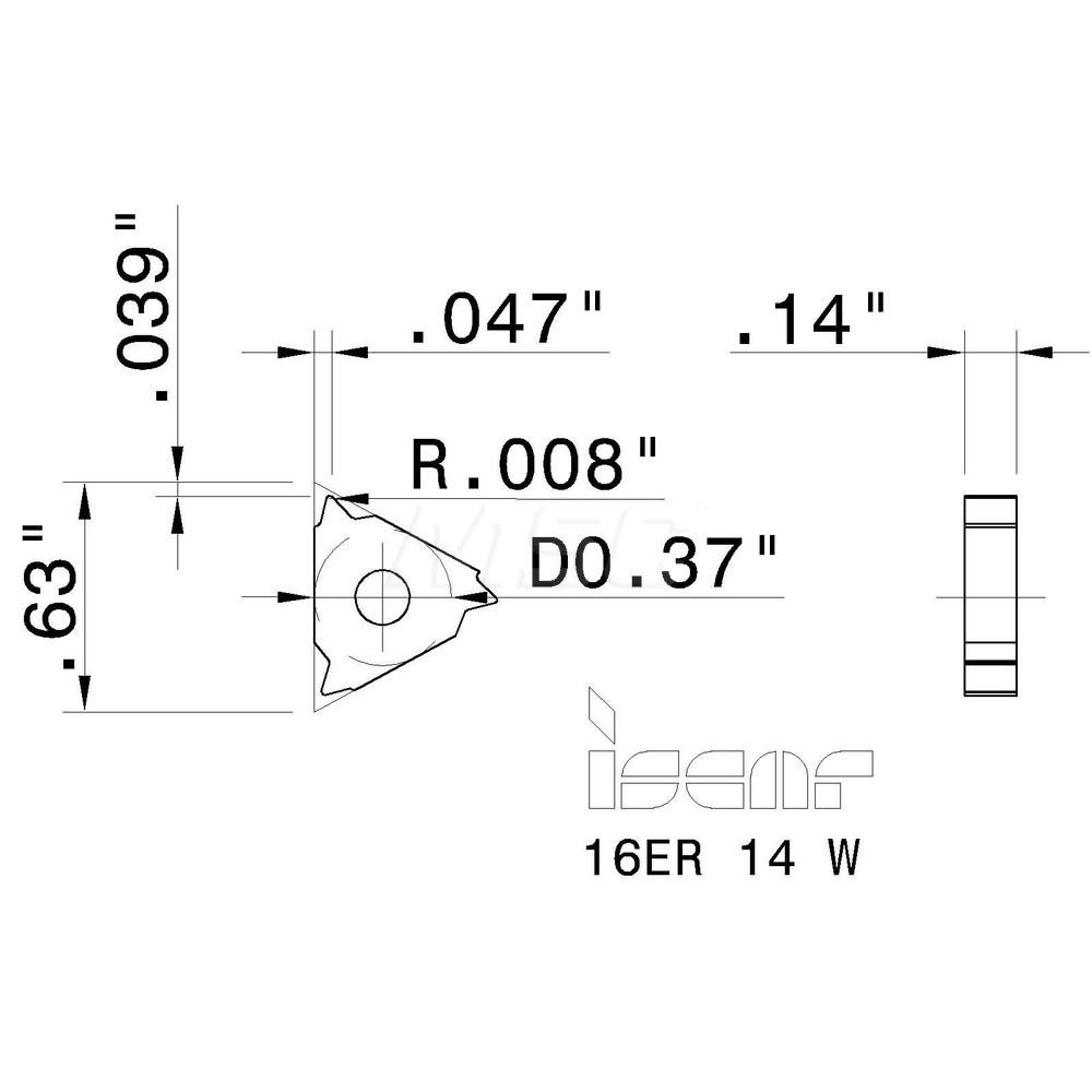 Iscar - Laydown Threading Insert: 16ER 14 W IC908, Carbide | MSC Direct